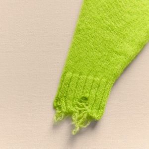 Zara | Sweaters | Zara Neon Green Ripped Cropped Knit Sweater | Poshmark